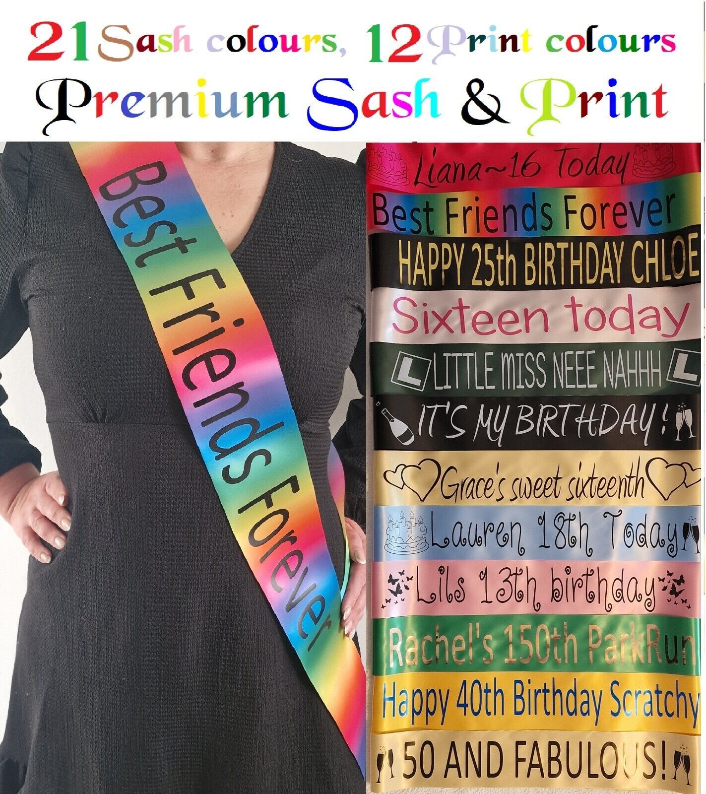 Personalised Birthday Sash Sashes Any Age 18th 21st 30th 40th 50th 60th ...