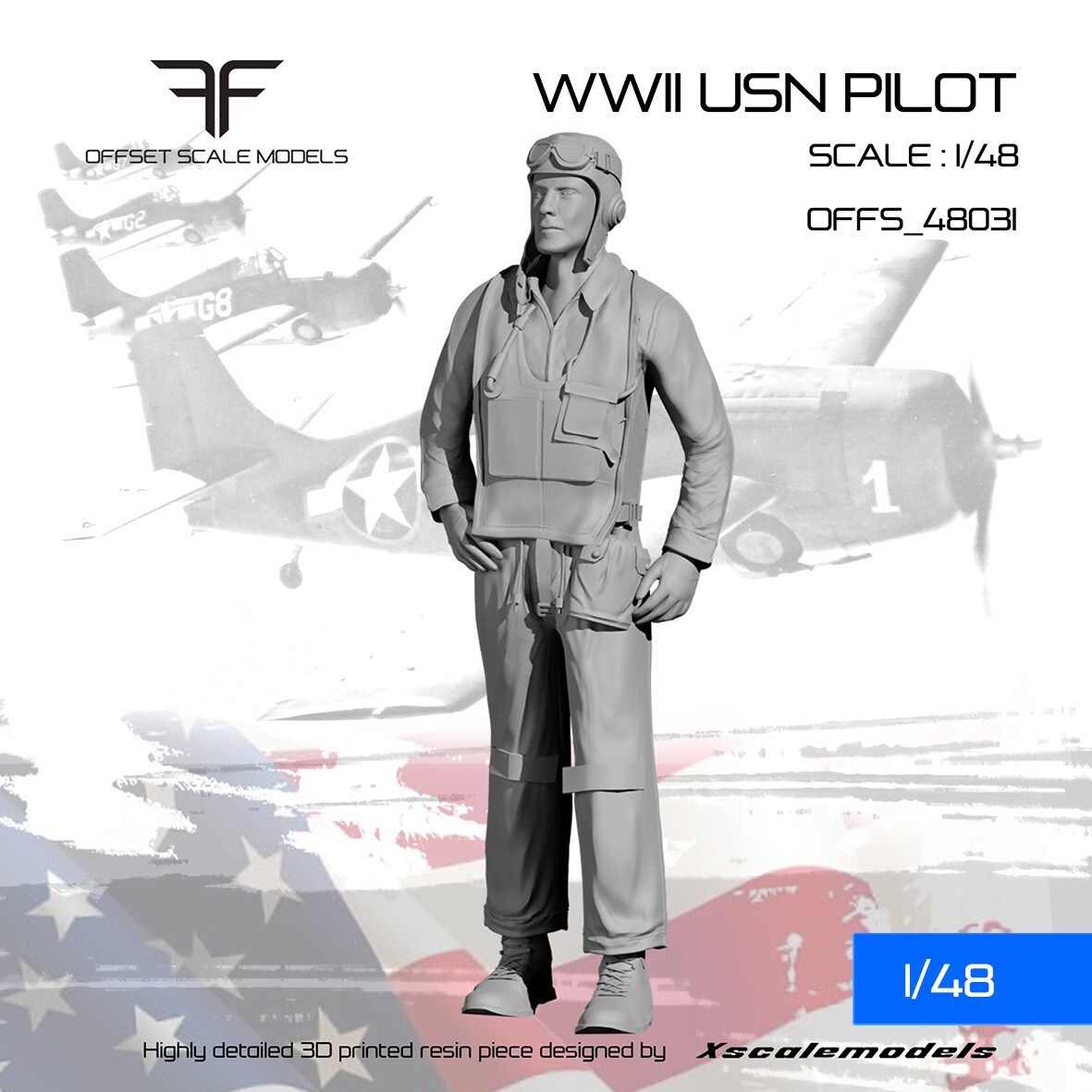 1/48 WW2 US NAVY PILOT - Resin figure 8k-print ( by OFFSET SCALE MODELS ...