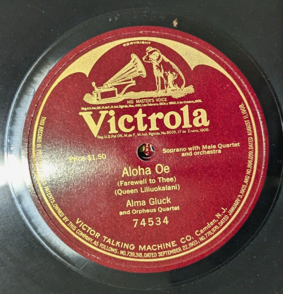 Alma Gluck Orpheus Quartet ‎– Aloha Oe (Farewell To Thee) Victrola 1918 ...