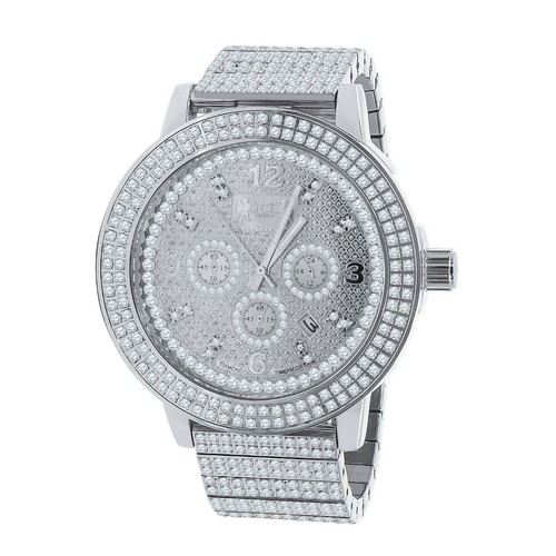 Real Diamonds Dial 18K White Gold Tone Solid Stainless Steel Custom Men ...