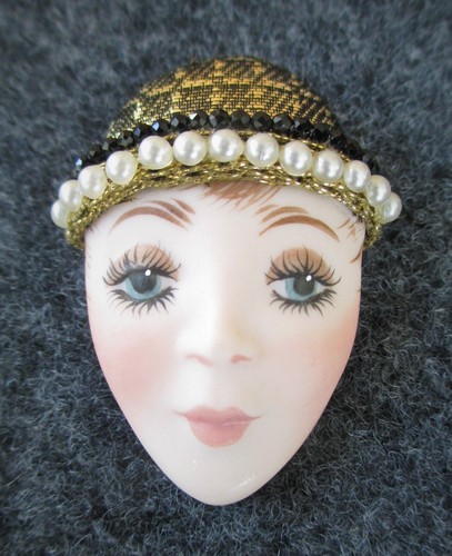 Beautiful Vintage Hand-painted Porcelain Face Flapper Brooch Pin, Sz 1. ...