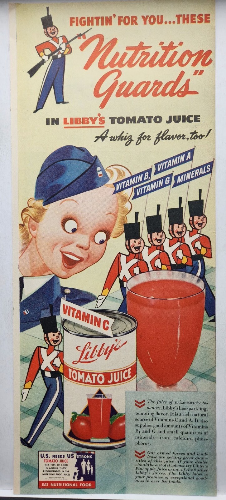 1943 Libbys Tomato Juice Marching Toy Soldiers Print Ad Man Cave Poster ...