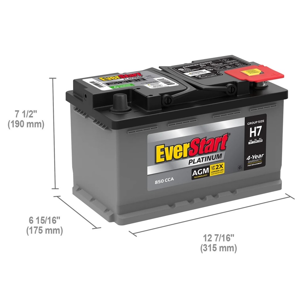 EverStart Platinum AGM Automotive Battery, Group Size H7 / LN4 / 94R 12 ...