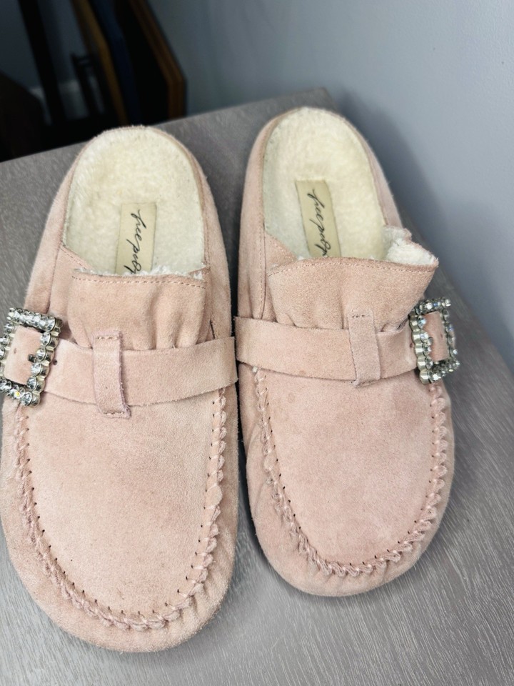 Free People After Riding Shearling Mule Pink Suede Size 8.5 Shoes ...