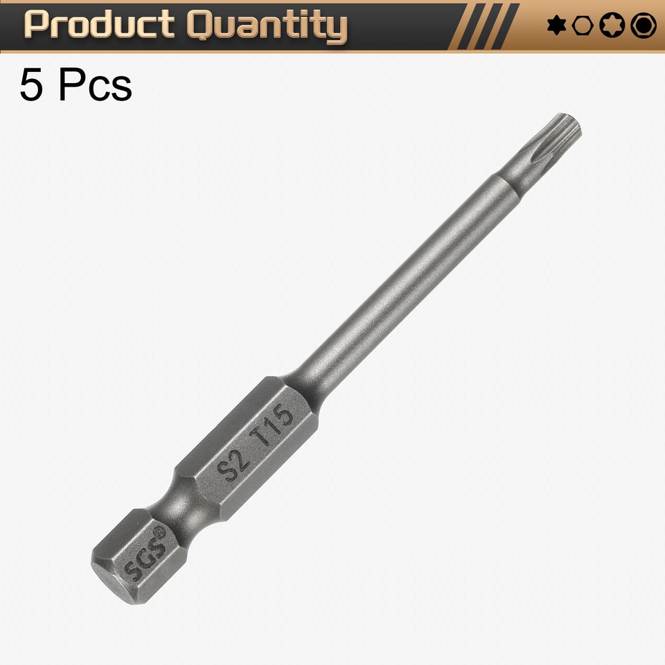 5pcs T15 Torx Head Screwdriver Bit 1/4" Hex Shank 2.6" Long Magnetic No ...