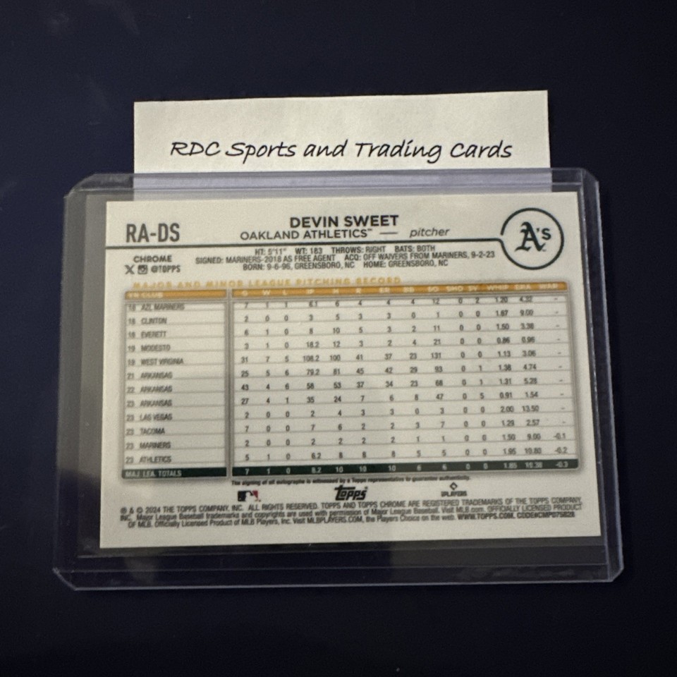 2024 Topps Chrome Update Devin Sweet Auto Rookie RC Oakland A's ...
