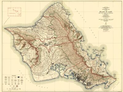 Topographical Map - Oahu Island Hawaii - USGS 1938 - 23 x 30.71 | eBay