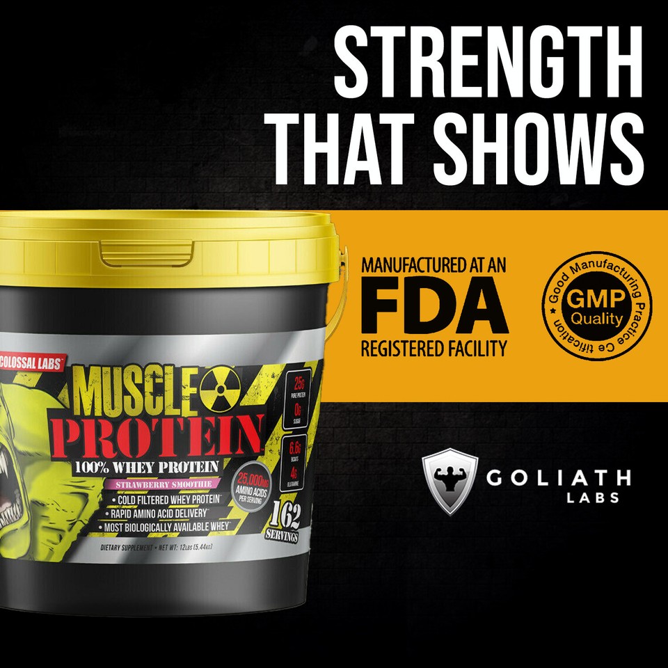 Colossal Labs Whey Protein Powder 12lb 162 Servings Muscle Mass Gain ...