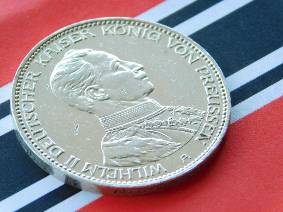 GERMAN 3 Mark 1914 A PRUSSIA Uniform WILHELM II 90% Silver EMPIRE Coin ...