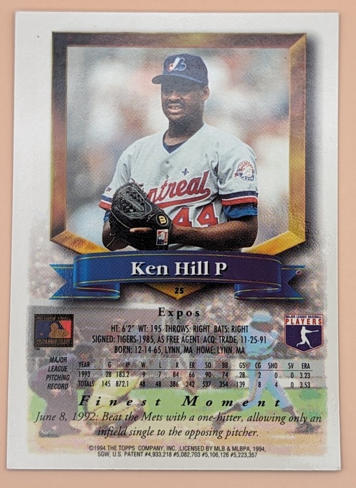 1994 Topps Finest Ken Hill baseball card #25 Montreal Expos | eBay