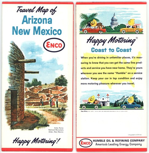 Vintage 1963 Arizona & New Mexico Road Map – Humble Oil & Refining ...