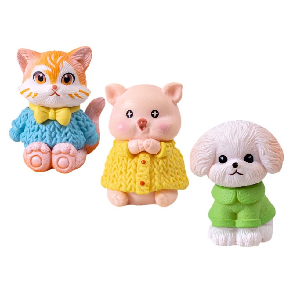 3pcs Animal Miniature Figurines DIY Cute Resin Animal Miniature ...