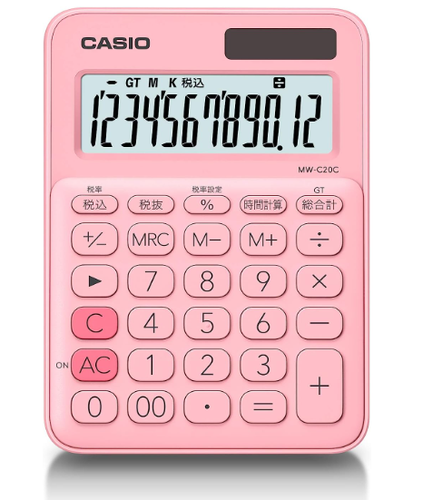 Casio Colorful Calculator Pale Pink 12 Digits Mini Just Type MW-C20C-PK ...