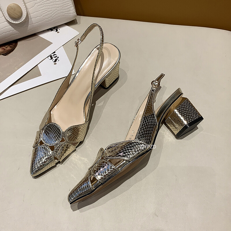 Fashion Women Pointed Toe Pumps Sandals Square Heel High Heels Party ...