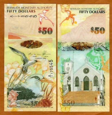 Bermuda, $50 2009 (2012) P-61A A/1 Prefix Hybrid Polymer, QEII UNC Bird ...