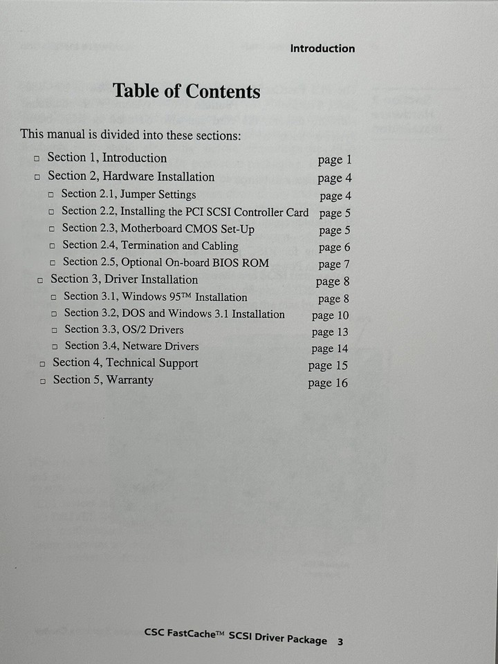 Rare - CSC FastCache SCSI + PCI Controller Manuals + Drivers Install ...