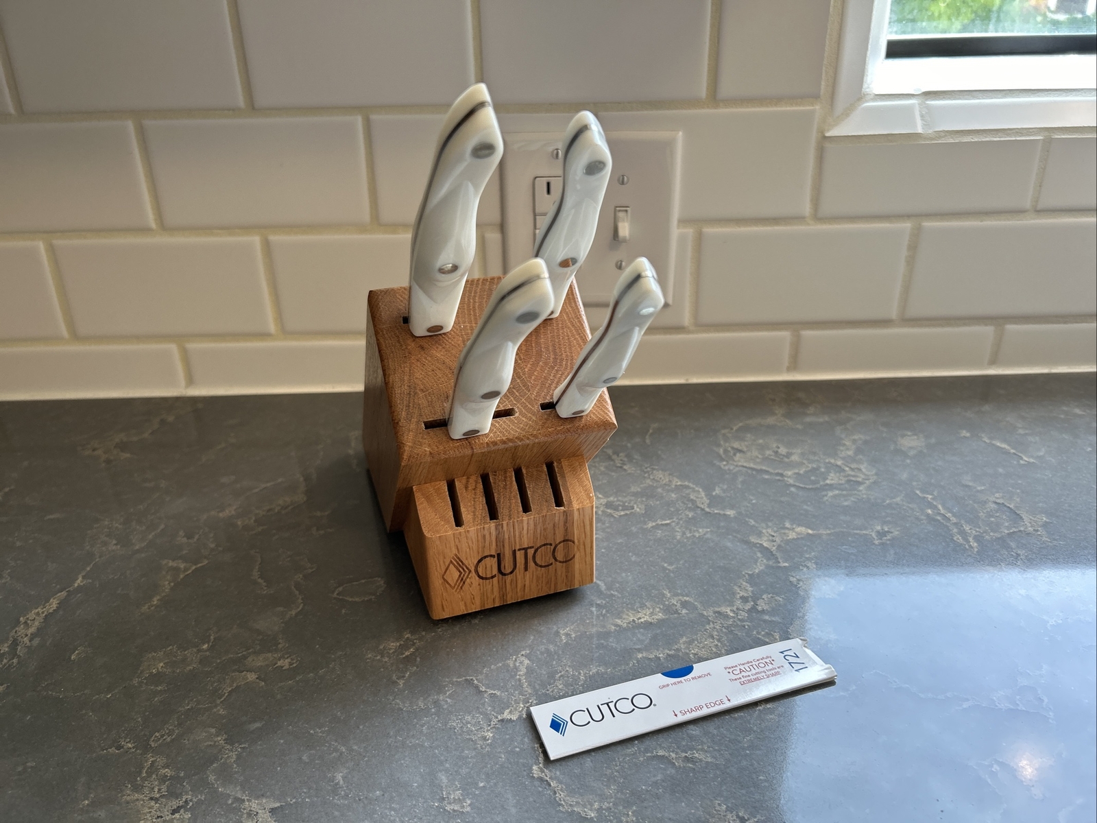 CUTCO Cutlery Pearl White Handle 4pc. Knife Set Plus Block USA ~ NICE ...