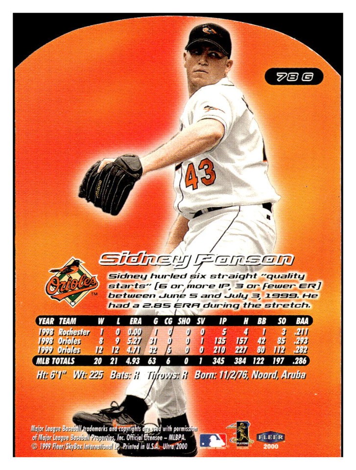 Sidney Ponson 2000 Ultra 78G Gold Medallion | eBay