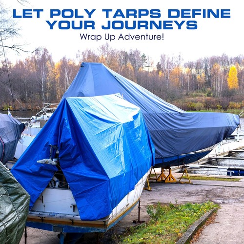 16X20 Waterproof Multi-Purpose Poly Tarp Blue Tarpaulin Protector Cars ...