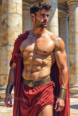Male Model Photo Print Muscular Handsome Jock Shirtless Hunk Abs Roman ...