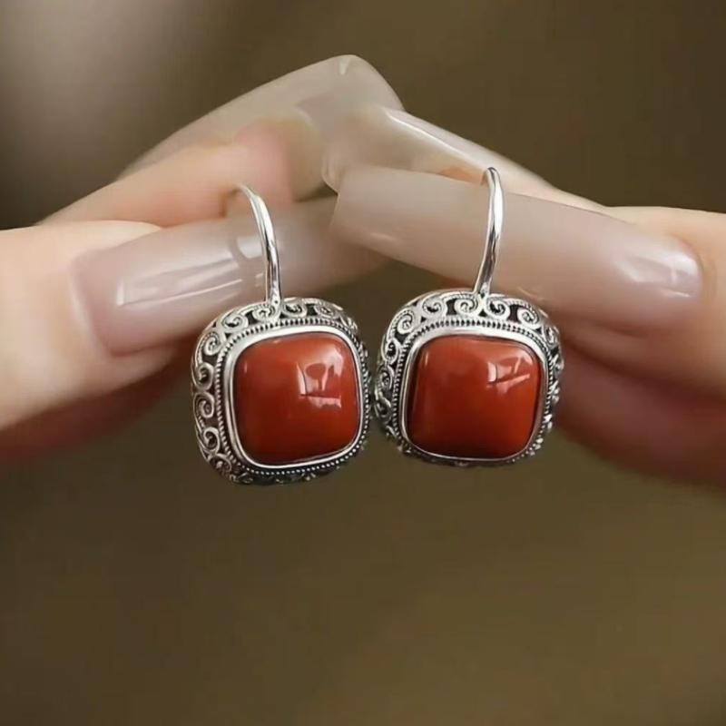 Tang Grass Auspicious Cloud Honey Wax Earrings For Women Embossed ...