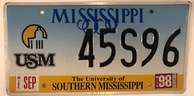 USM UNIVERSITY SOUTHERN MISS MISSISSIPPI GOLDEN EAGLES license plate ...