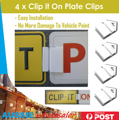4x white Clip It On Plate Clips for Car Number Licence p/l plate easy ...