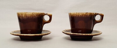 2 Sets Hull Brown Drip Cups And Hull Crestone Saucers Oven Proof USA ...
