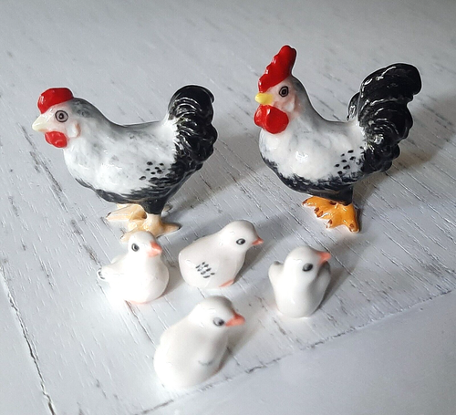 Figurine Ceramic Animal Miniature Chicken Family With 4 Chicks ...