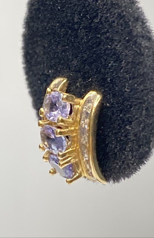 14k Yellow Gold Melee Diamond & Tanzanite 10.3mm x 8.9mm Post Earrings ...