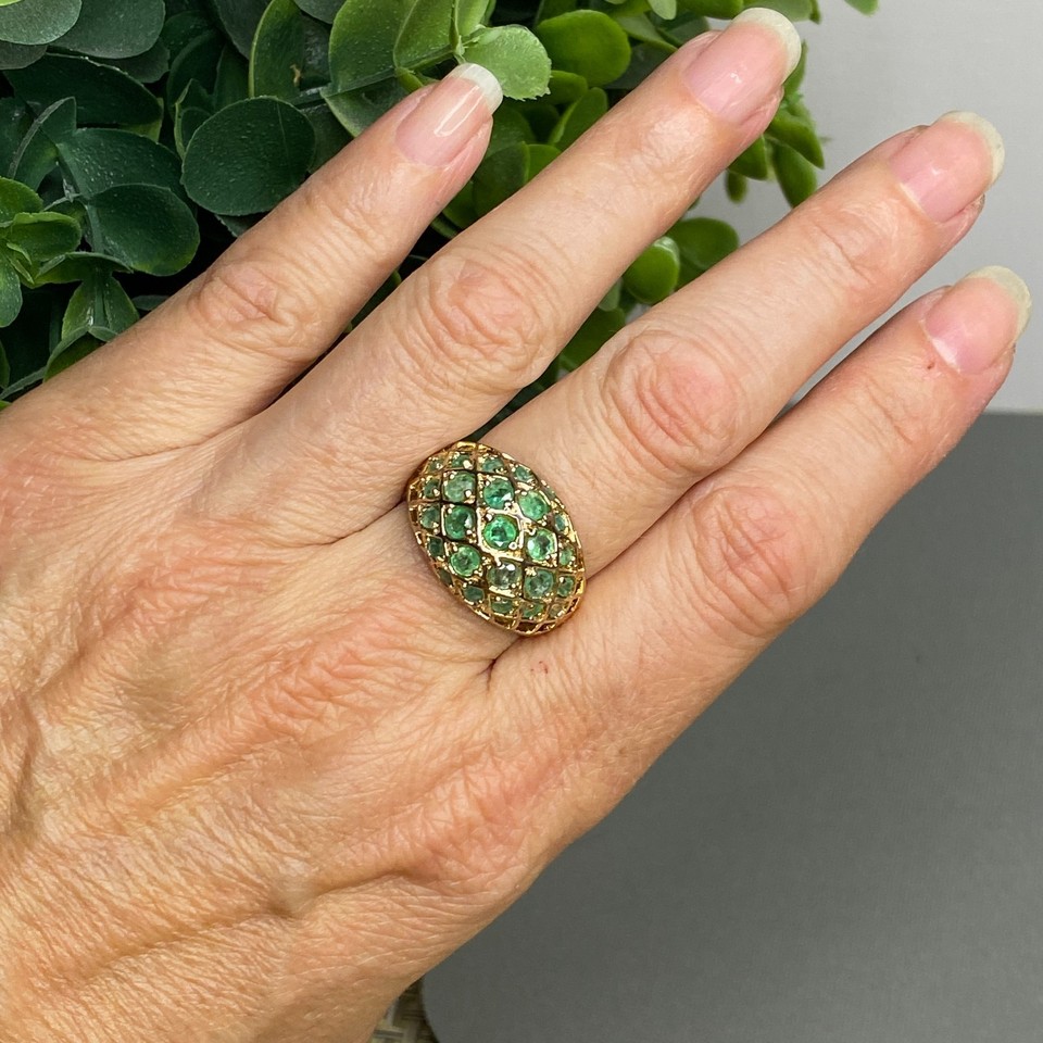 Ross-Simons Real Emerald Cluster Dome Ring Sz 9 Gold Vermeil Sterling ...