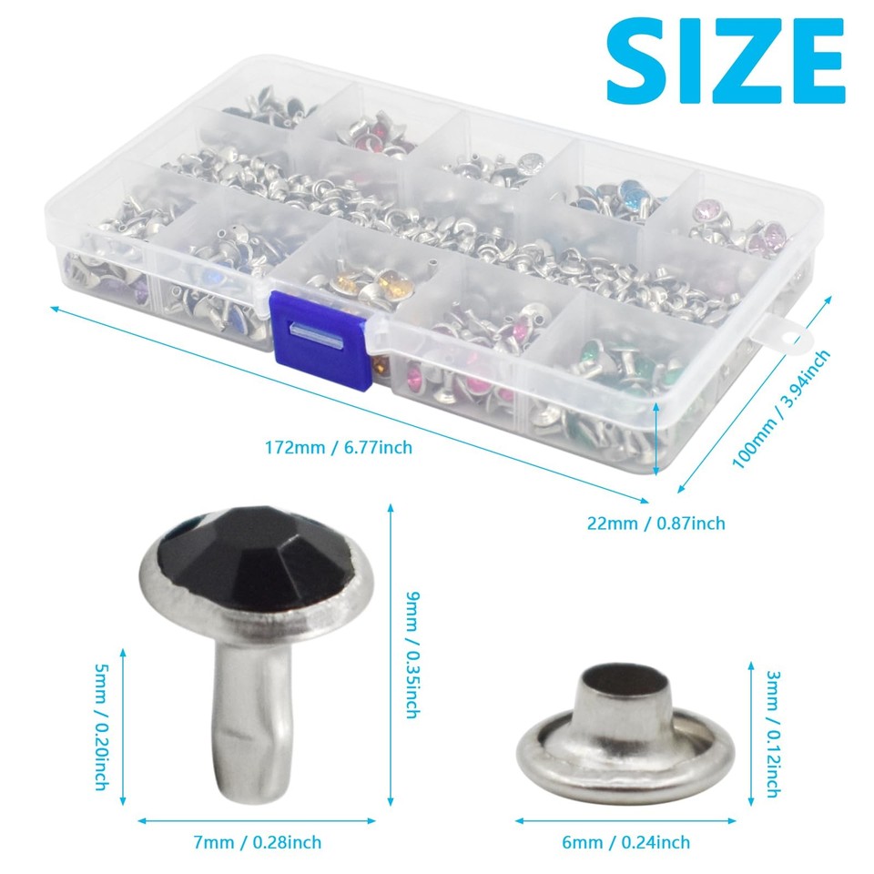 400sets 7mm Rhinestone Rivets 10 Colors Cz Crystal Rivets Studs Rapid ...