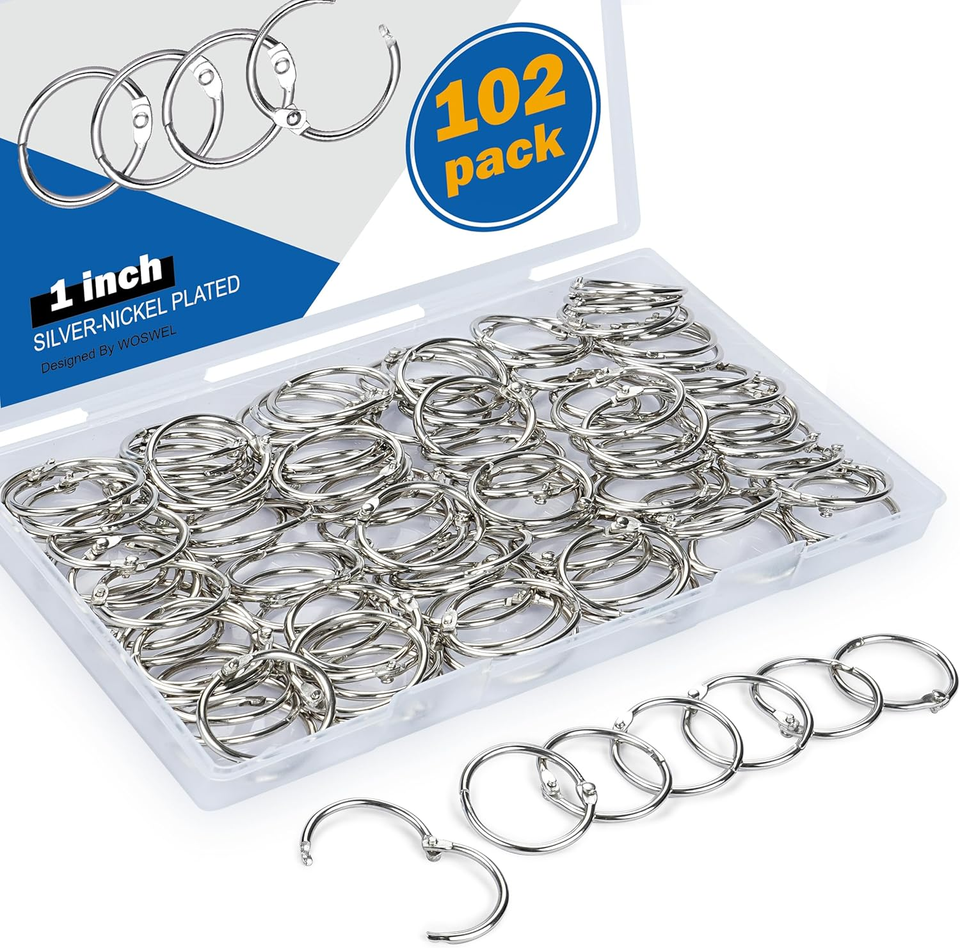 102 Pack 1 Inch Book Rings, Silver Metal Rings for Index Cards, Paper ...