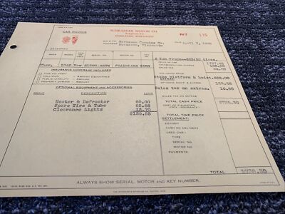 Vtg 1948 Chevrolet New Auto Dealer Sales Receipt Car Dealership Invoice ...