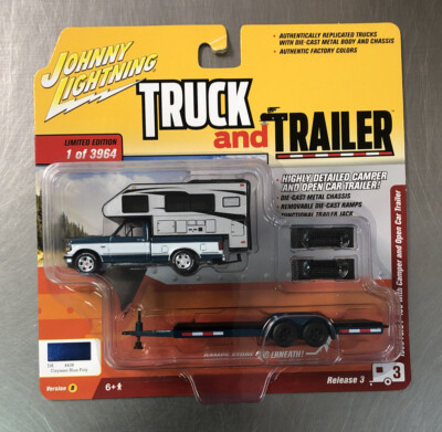 JOHNNY LIGHTNING TRUCK AND TRAILER 1993 FORD F-150 W/CAMPER & OPEN CAR ...