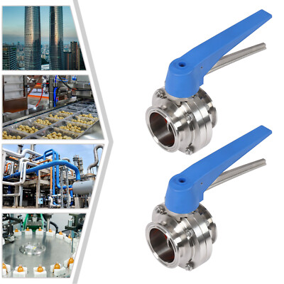 2 Pcs 2" Butterfly Valves Stainless Steel Butterfly Valve w/Blue ...