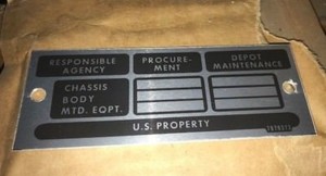 M416 M101 M100 Trailer Responsible Agency Data Plate Military Willys ...