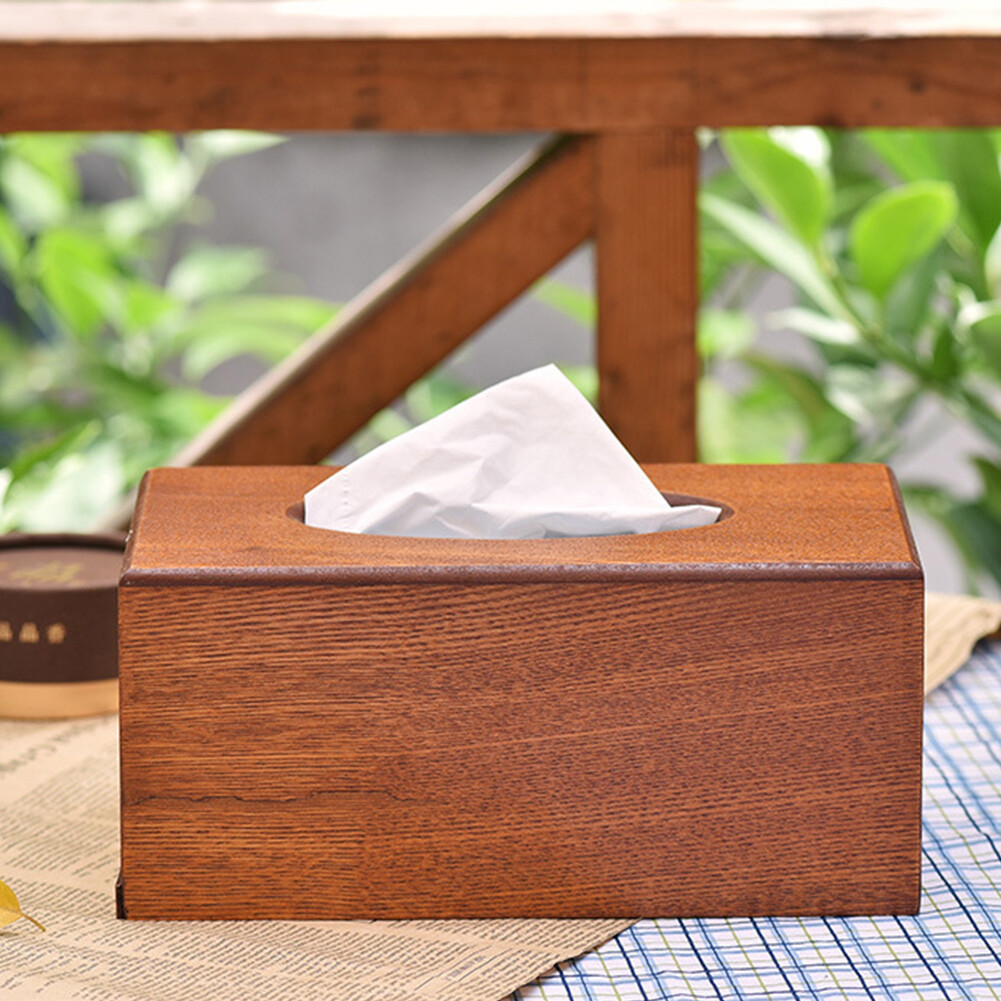 Retro Wooden Rectangle Tissue Paper Box Case Cover Napkin Holder Bar ...