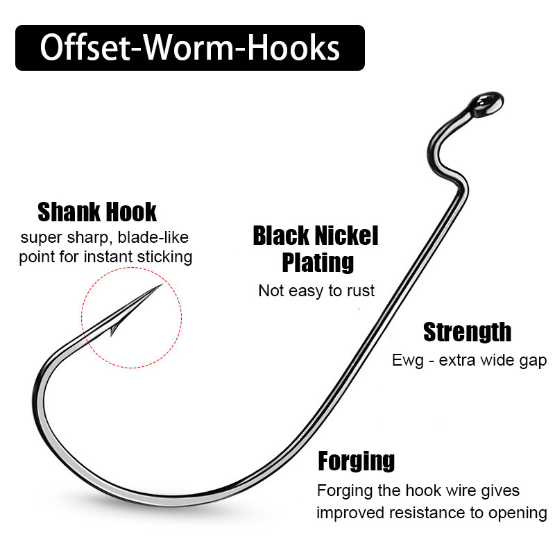 100pcs EWG Offset Worm Hooks Extra Wide Gap Soft Plastic Bass Bait ...