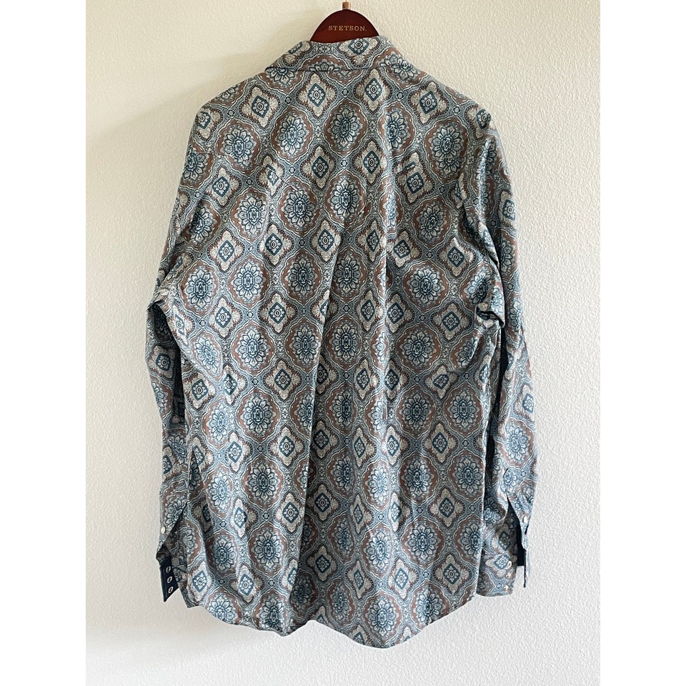 Stetson Sierra Paisley Men's Western Shirt Blue Brown Pearl Snap | eBay