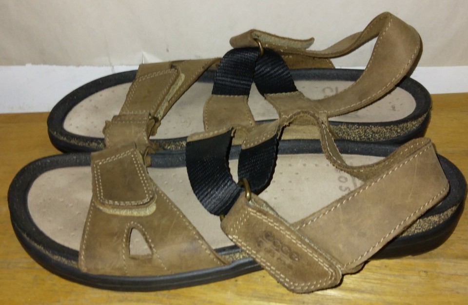 Ecco Cosmo Brown Leather Hook Loop Ankle Strap Sandal Men Shoe. Sz EU ...