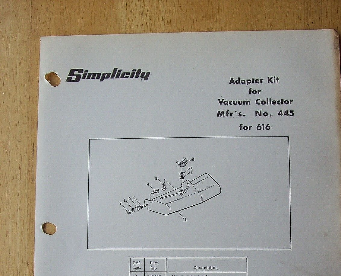 Original Simplicity ~ Adapter Kit for Vacuum Collector 445 for 616 ...
