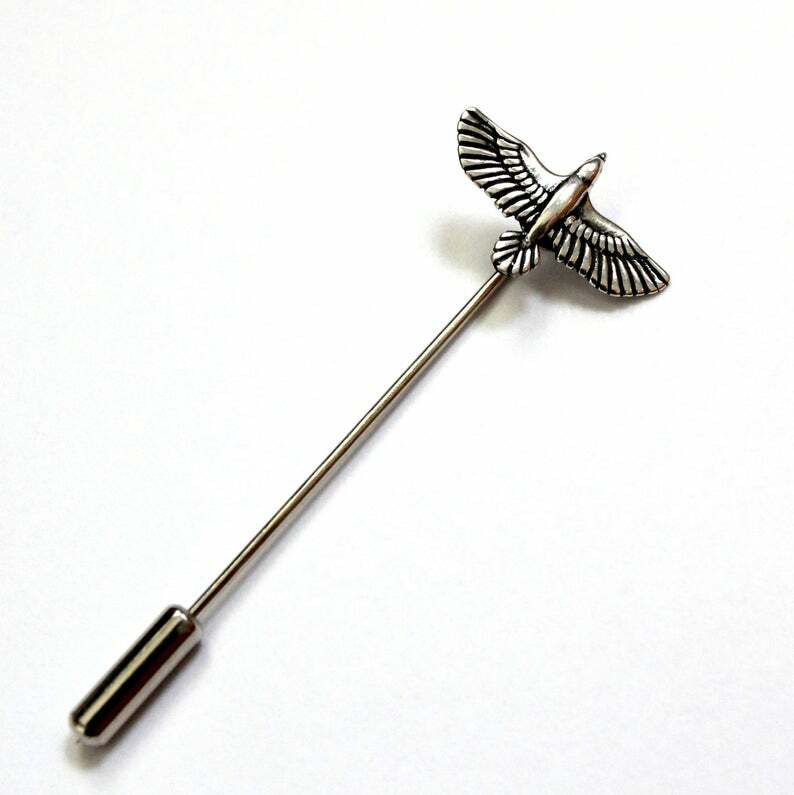 Solid 935 Argentium Silver Raven Ascot Stickpin Beautiful Classic Lapel ...