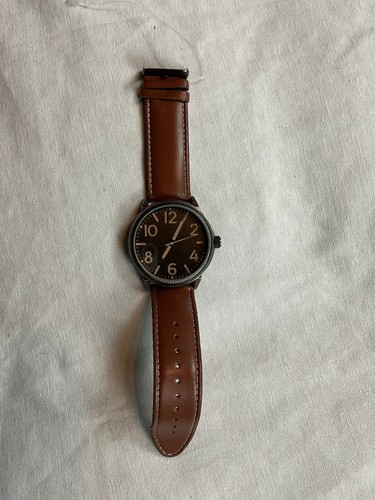 Merona Men's Quartz Watch - FMDM 0138 Brown Faux Leather Band * Needs ...