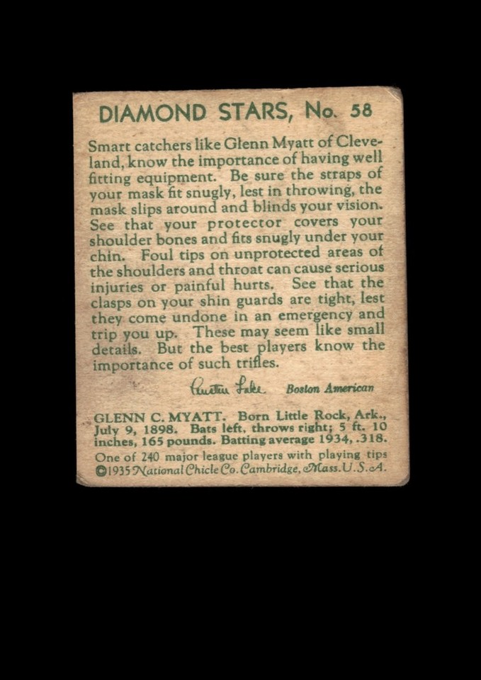 1934-36 Diamond Stars Set-Break # 58 - Glenn Myatt LOW GRADE *GMCARDS ...