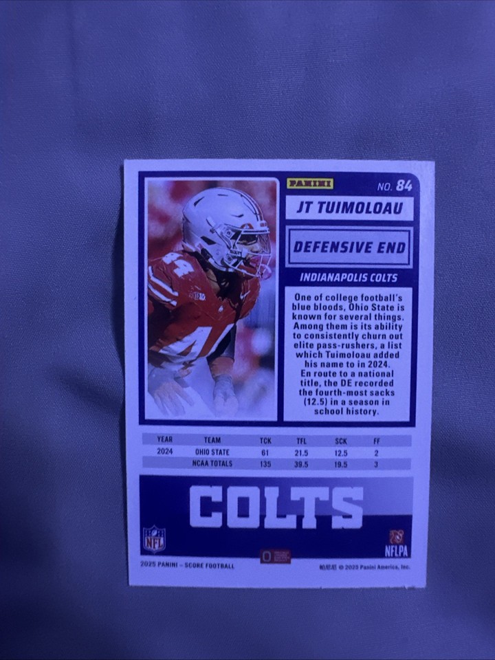 2025 Panini Score Football JT Tuimoloau Gold Zone Rookie /50 #84 | eBay