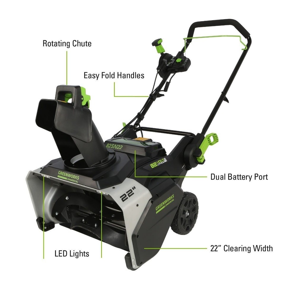 Greenworks 82V 22 inch Snow Blower with 5Ah Battery and Rapid Charger ...
