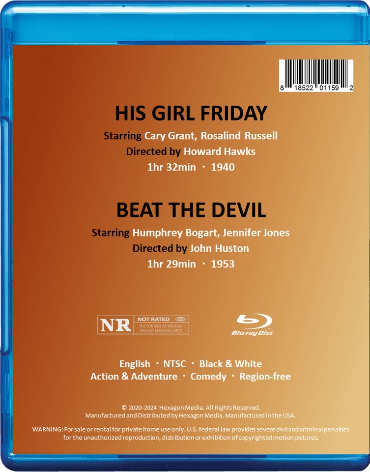 His Girl Friday & Beat the Devil [1 Blu-ray Disc, Region-free] | eBay