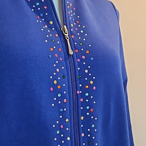NWT Quacker Factory Embellished Rhinestone Royal Blue Full Zip Hoodie ...