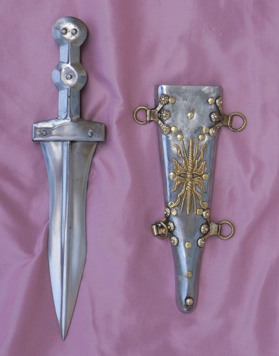 Roman iron pugio dagger scabbard brass relief thunderbolt fulmen ...
